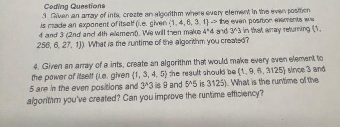 Solved Coding Questions 3 Given An Array Of Ints Create An 