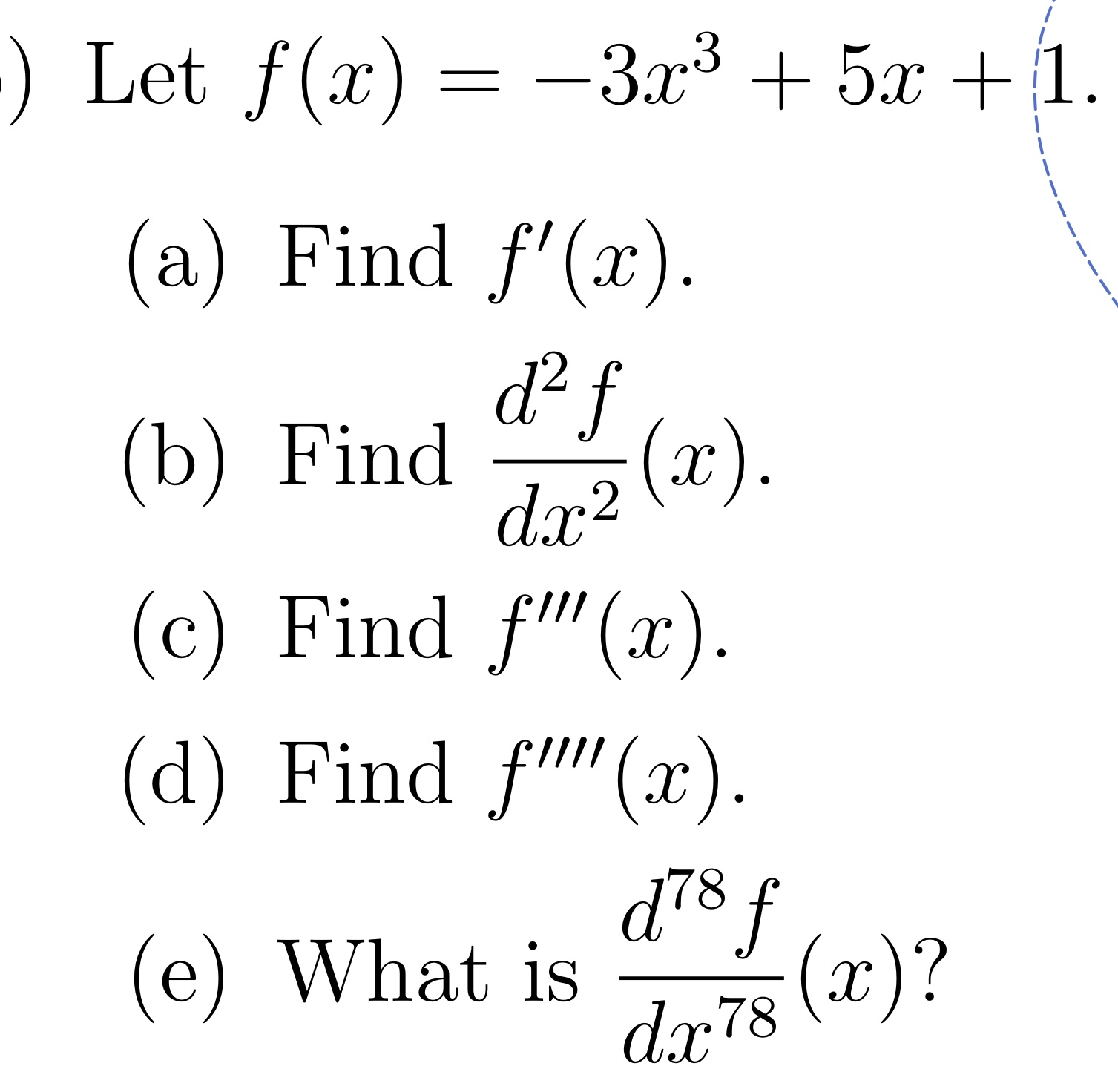 Solved Let f(x)=-3x3+5x+1.(a) ﻿Find f'(x).(b) ﻿Find | Chegg.com