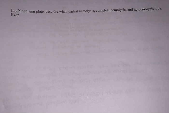 Solved ood agar plate, describe what partial hemolysis, | Chegg.com