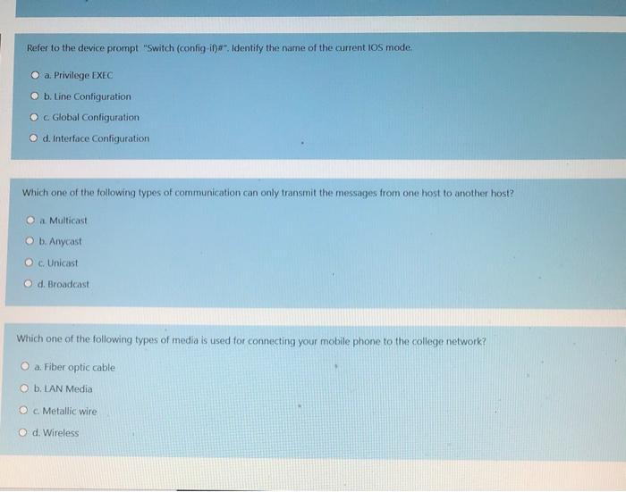 Solved Refer to the device prompt "Switch(config-if)#". | Chegg.com