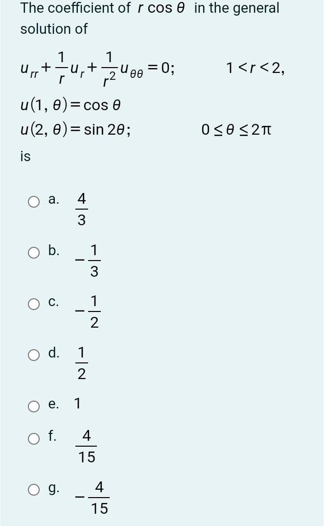 Solved The coefficient of r cos o in the general solution of | Chegg.com