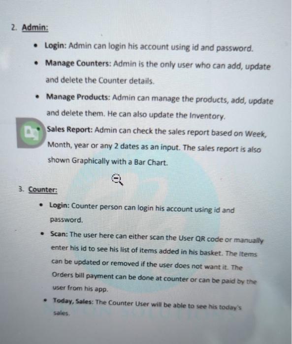 Solved 2. Admin: • Login: Admin can login his account using | Chegg.com