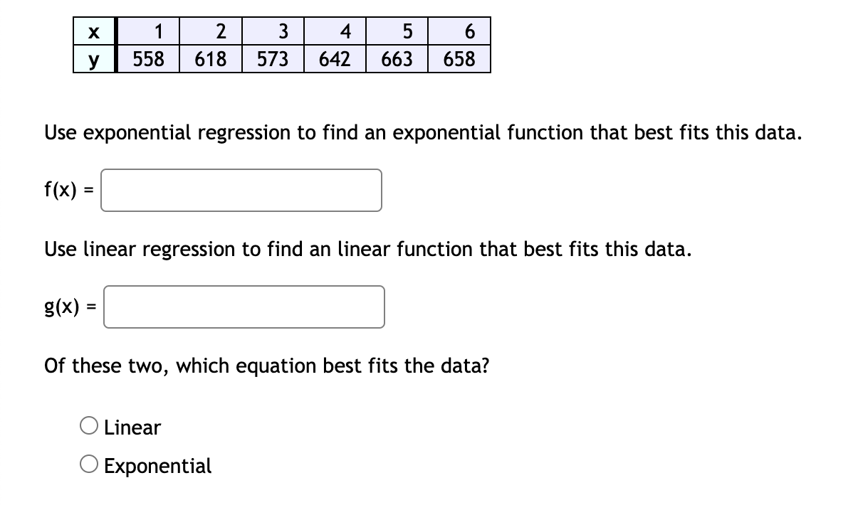 Solved Use exponential regression to find an exponential | Chegg.com
