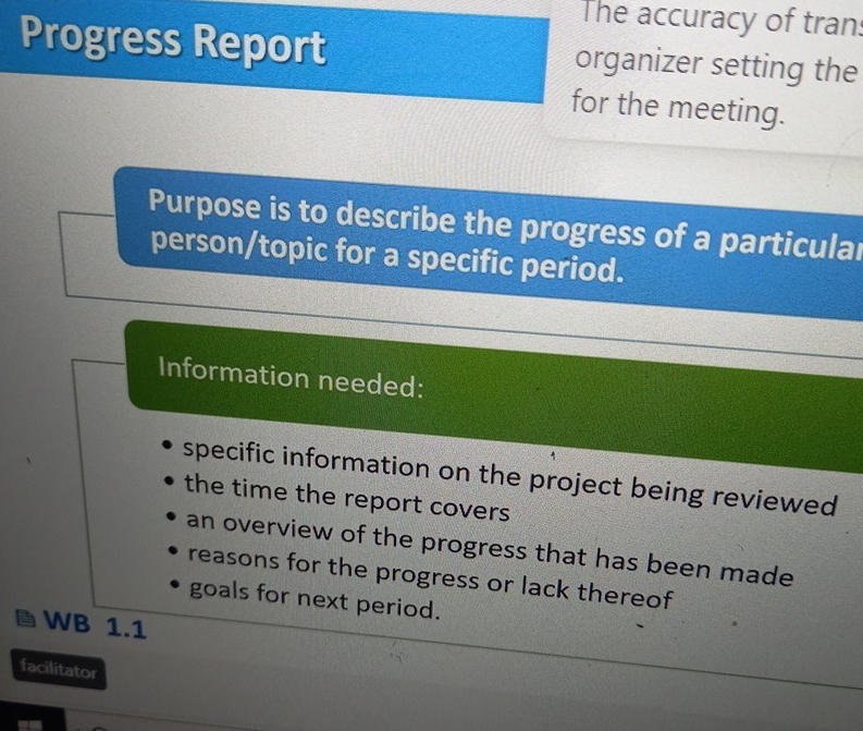 Solved Progress ReportThe accuracy of tran organizer setting | Chegg.com