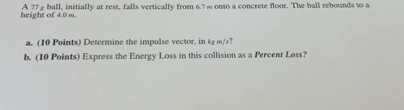 Solved A 77 ﻿g ball, initially at rest, falls vertically | Chegg.com