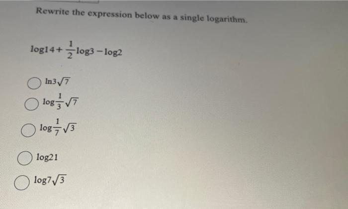 Solved Rewrite the expression below as a single logarithm. | Chegg.com