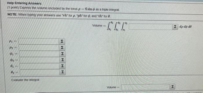 Solved Help Entering Answers (1 point) Express the volume | Chegg.com