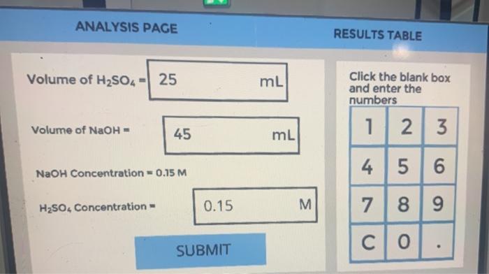 ANALYSIS PAGE RESULTS TABLE Volume of H2SO4 - 25 mL | Chegg.com