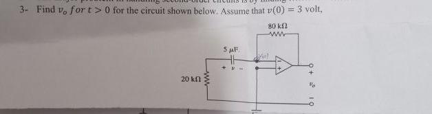 [Solved]: 3- Find ( v_{0} ) for ( t>0 ) for th