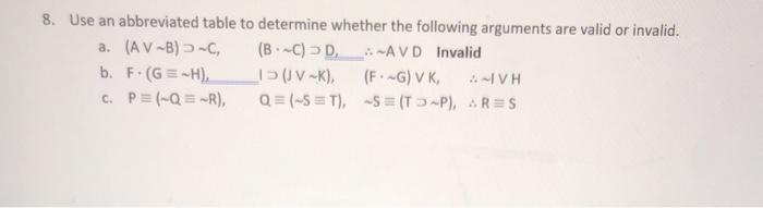 Solved 8. Use an abbreviated table to determine whether the | Chegg.com