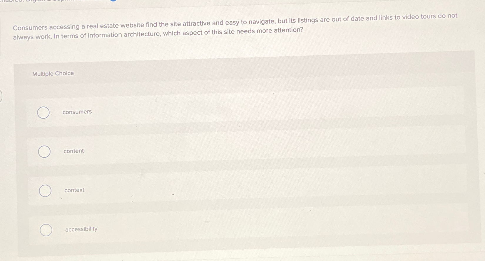 Solved Consumers accessing a real estate website find the | Chegg.com