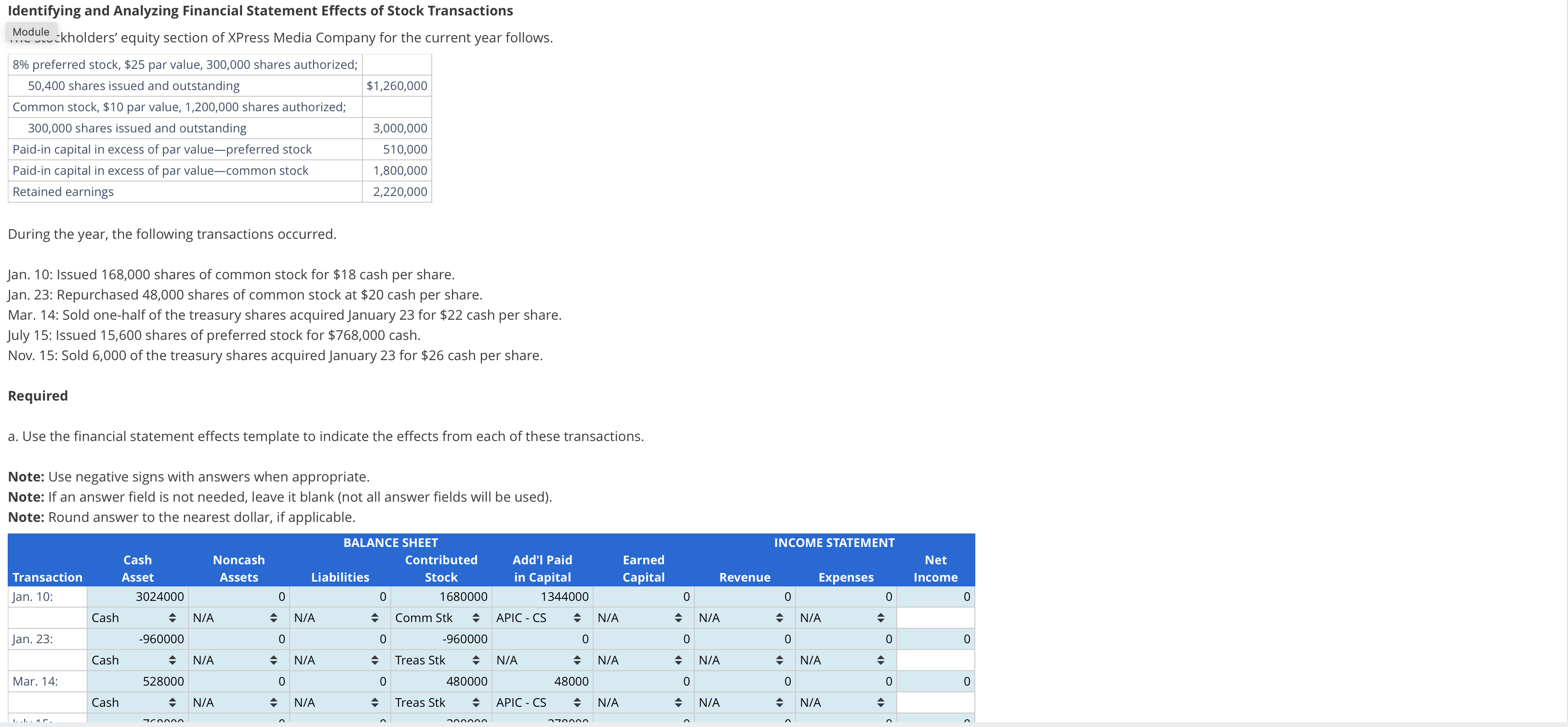 Solved Identifying and Analyzing Financial Statement Effects | Chegg.com