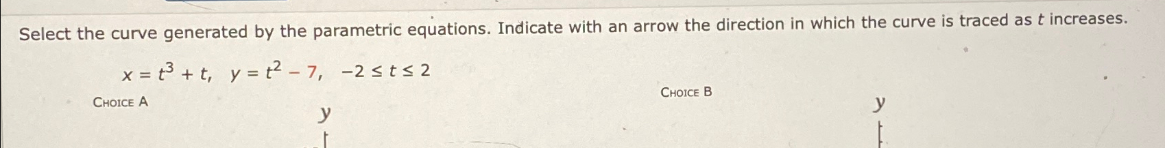 Solved Select the curve generated by the parametric | Chegg.com
