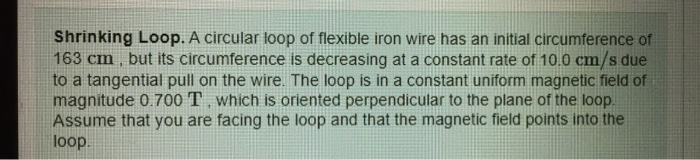 Solved Shrinking Loop. A circular loop of flexible iron wire | Chegg.com