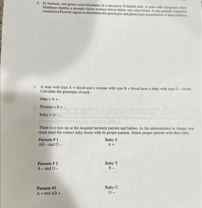 Solved 5. In humans, red-green color-blindness is a | Chegg.com
