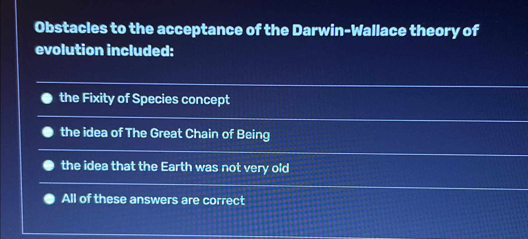 Solved Obstacles to the acceptance of the Darwin-Wallace | Chegg.com