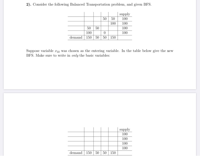 Solved 2). Consider the following Balanced Transportation | Chegg.com