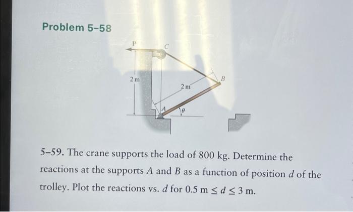 Problem 5-58 5−59. The crane supports the load of 800 | Chegg.com