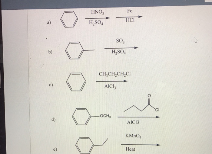 Solved HNO3 НСІ H2SO4 SO3 o H2SO4 soon CH3CH2CH2C1 AICI: | Chegg.com