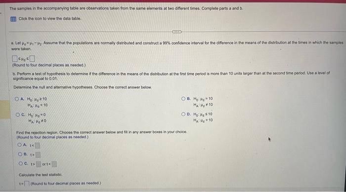 Solved The samples in the accompanying table are | Chegg.com