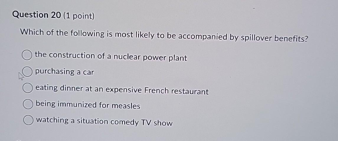 Solved Question 20 (1 ﻿point)Which of the following is most | Chegg.com