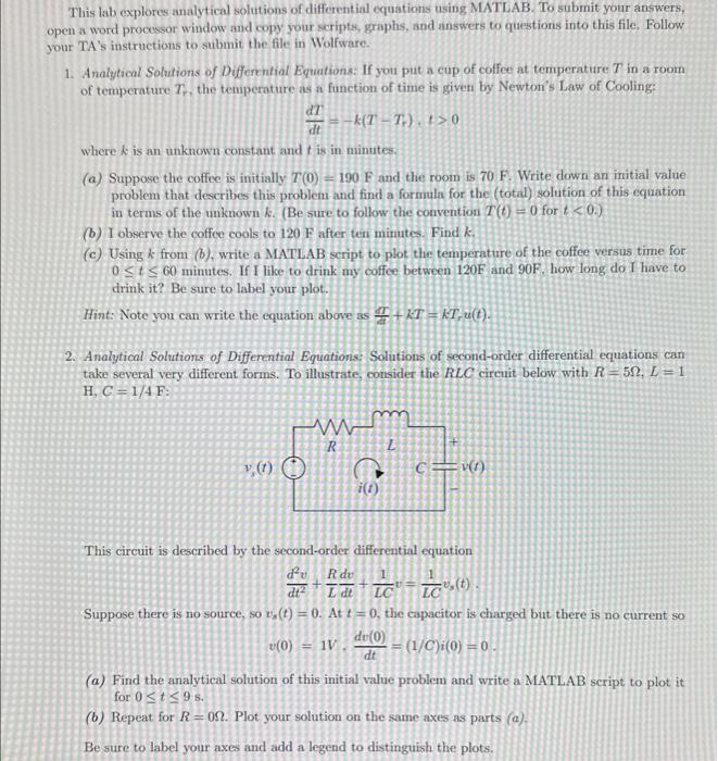 Solved This lab explores analytical solutions of | Chegg.com