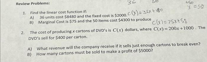 Solved Review Problems: 1. Find the linear cost function if: | Chegg.com
