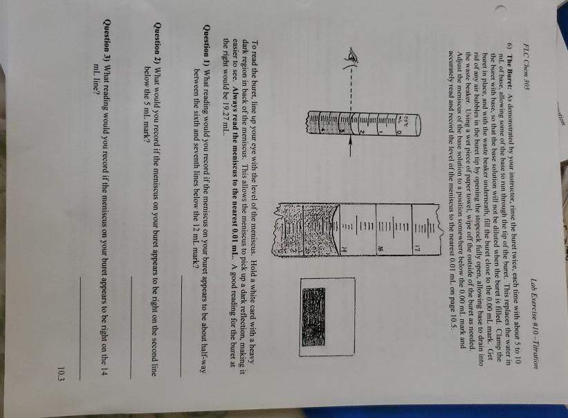 ort Lab Exercise #10 -Titration FLC Chem 305 6) The | Chegg.com