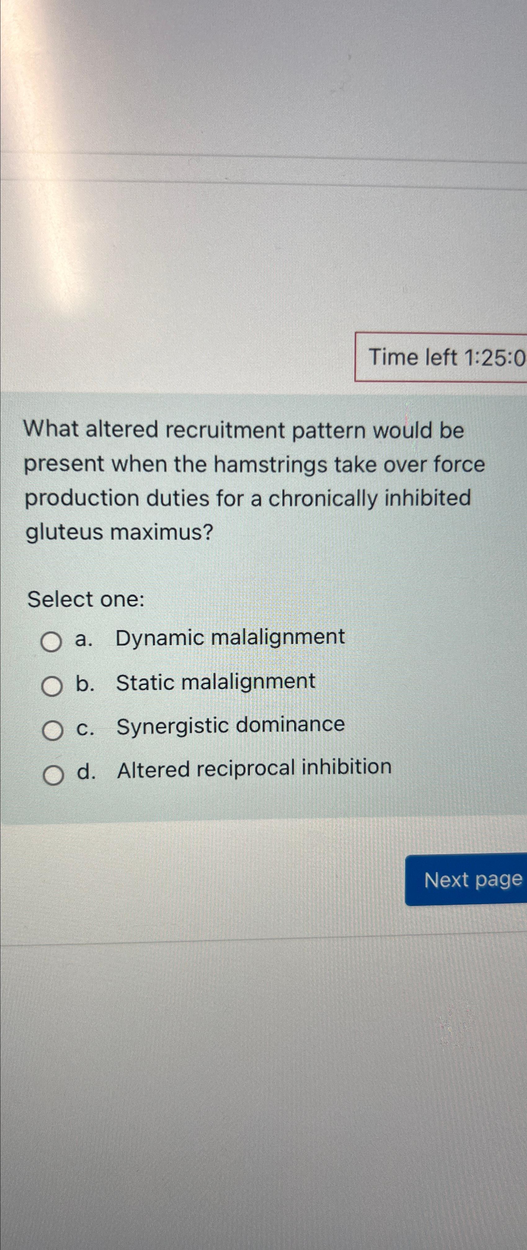 Solved Time left 1:25:0What altered recruitment pattern | Chegg.com