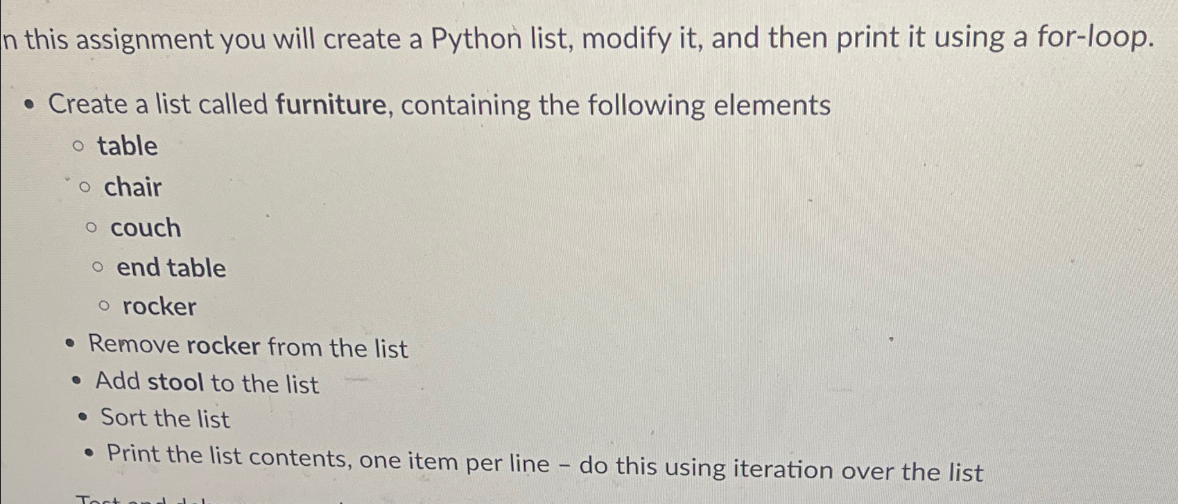 Solved n this assignment you will create a Python list, | Chegg.com