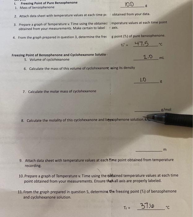 Solved 1. Freezing Point of Pure Benzophenone 1. Mass of | Chegg.com