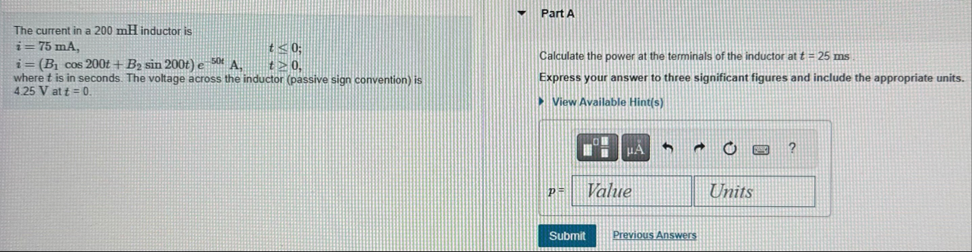 Solved The current in a 200 ﻿mH inductor | Chegg.com