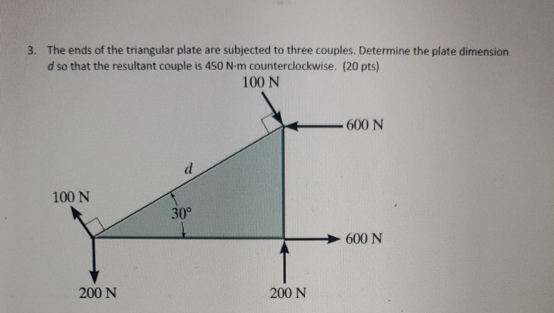 Solved 3. The ends of the triangular plate are subjected to | Chegg.com