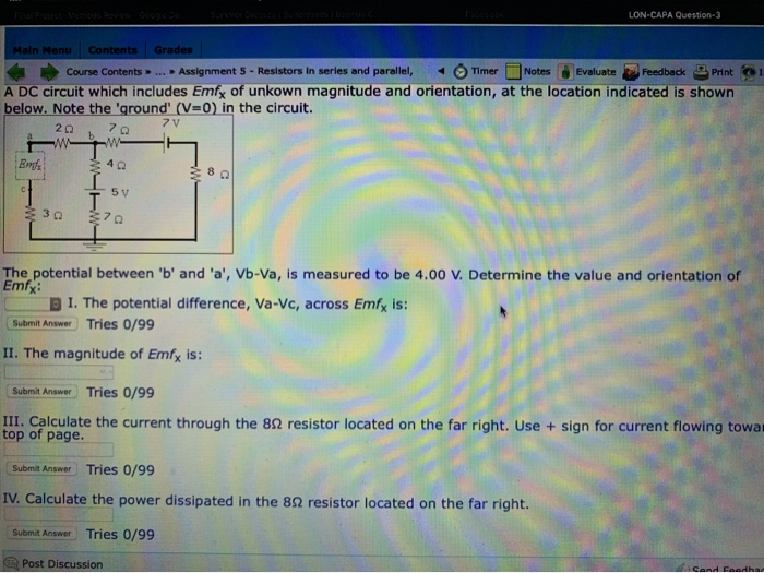 Solved LON-CAPA Question-3 Main Menu Contents Grades Timer | Chegg.com