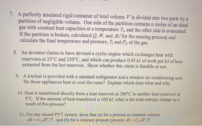 Solved 7. A perfectly insulated rigid container of total | Chegg.com