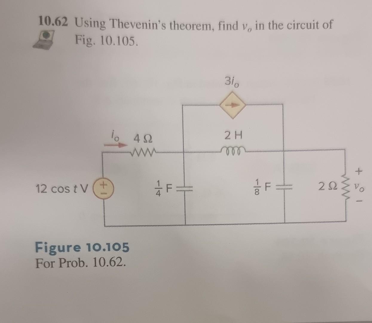 Solved 10.62 Using Thevenin's theorem, find vo in the | Chegg.com
