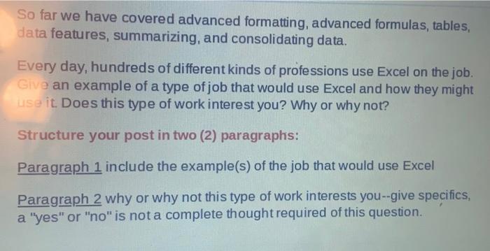 Solved So far we have covered advanced formatting, advanced | Chegg.com