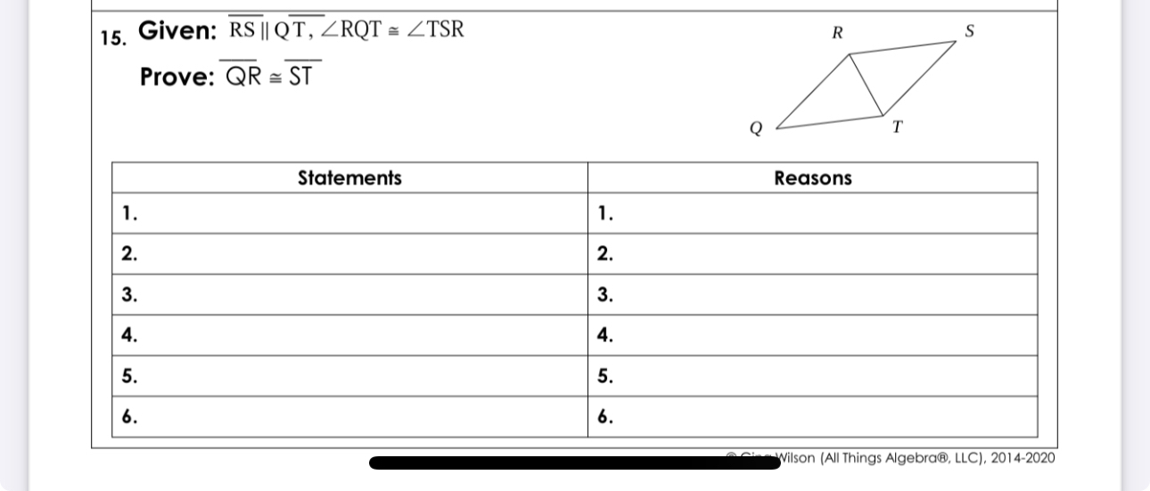 Solved Given: ?bar (RS)||QT,?RQT~??T=SRProve: | Chegg.com