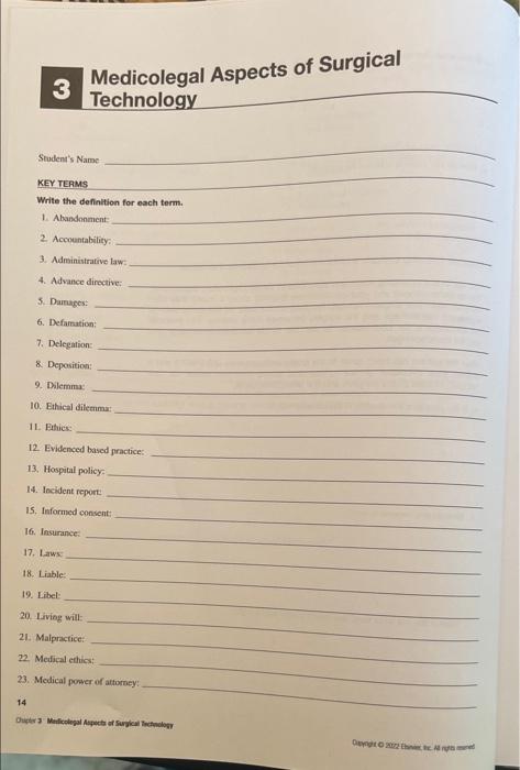 Solved 3 Medicolegal Aspects of Surgical Technology | Chegg.com