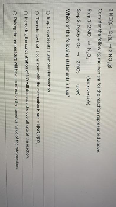 Solved Br2(g)+2NO(g) → 2NOBr(g) The reaction represented by | Chegg.com
