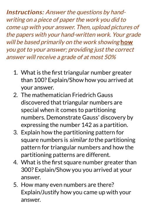 Solved Instructions: Answer the questions by handwriting on | Chegg.com