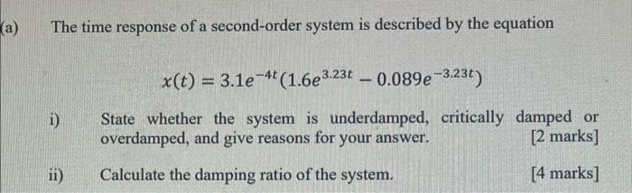 Solved The time response of a second-order system is | Chegg.com