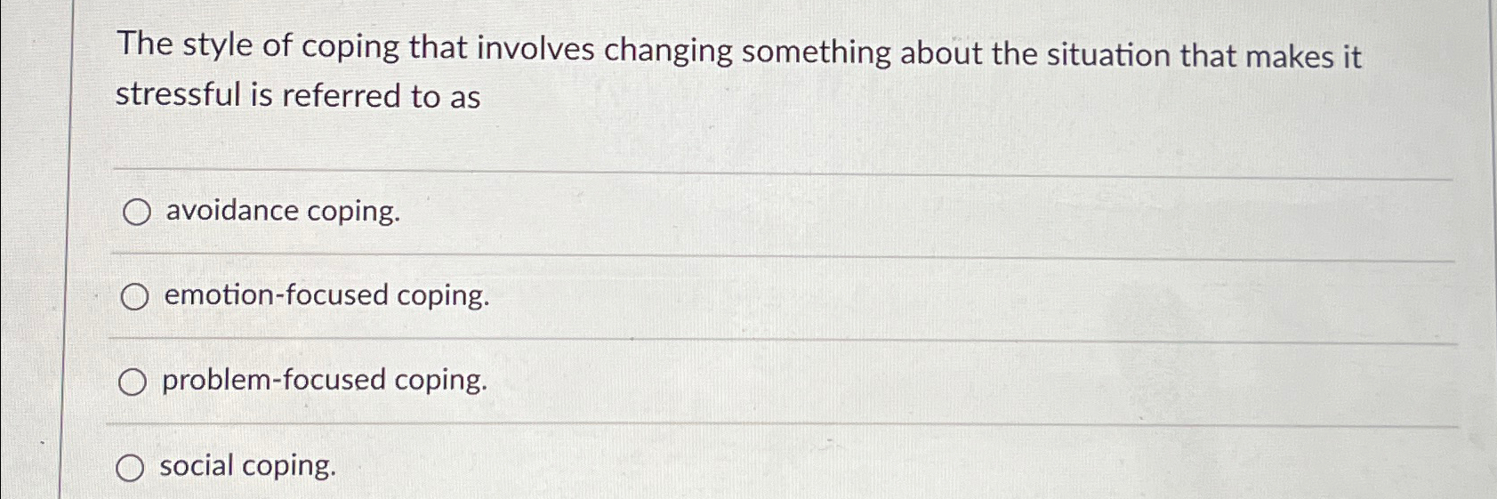 Solved The style of coping that involves changing something | Chegg.com