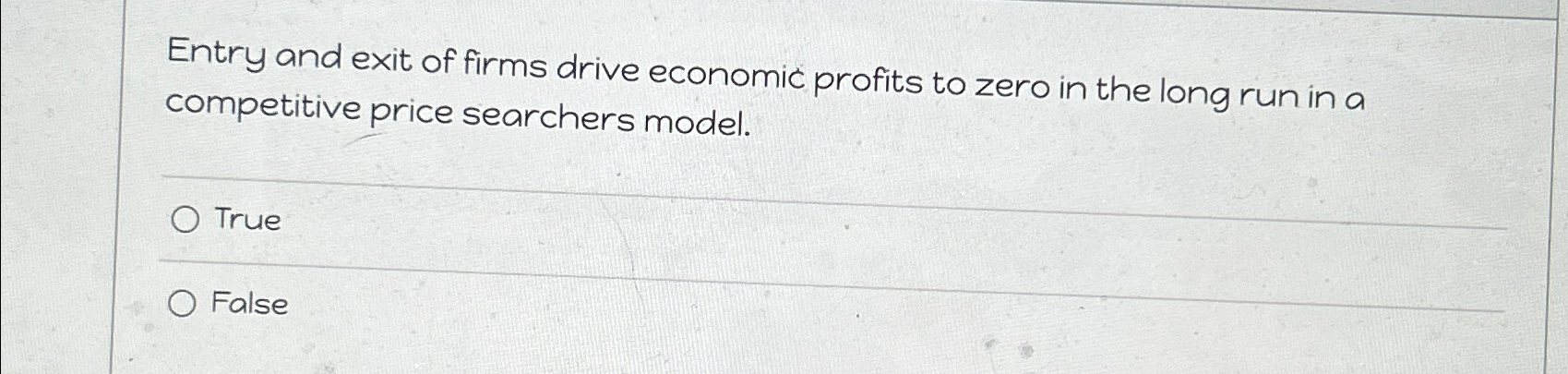 Solved Entry and exit of firms drive economic profits to | Chegg.com