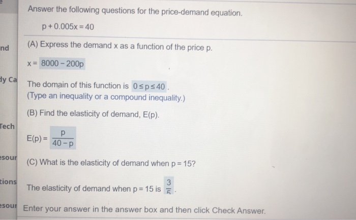 Solved Answer the following questions for the price-demand | Chegg.com