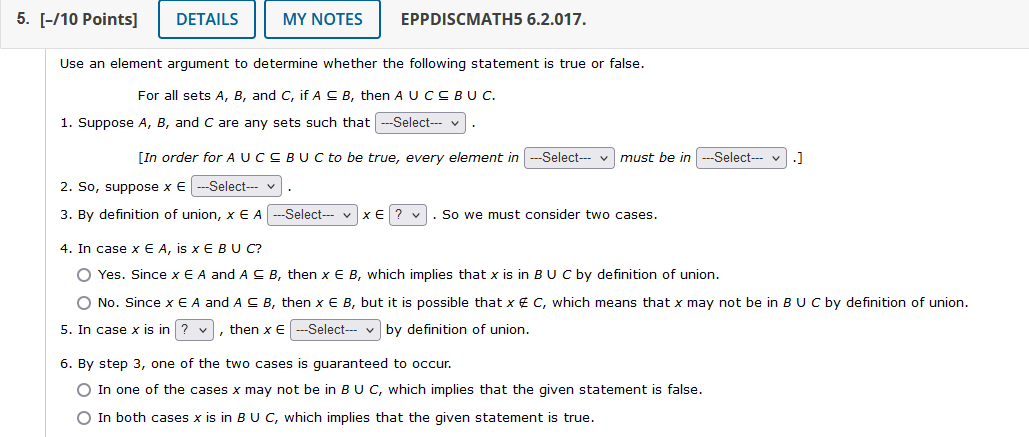 Solved Points]EPPDISCMATH5 6.2.017.Use an element argument | Chegg.com