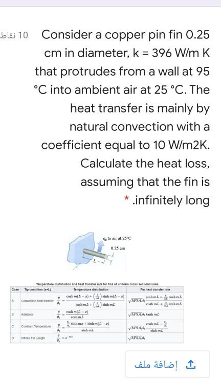 Solved blü 10 Consider a copper pin fin 0.25 cm in diameter, | Chegg.com