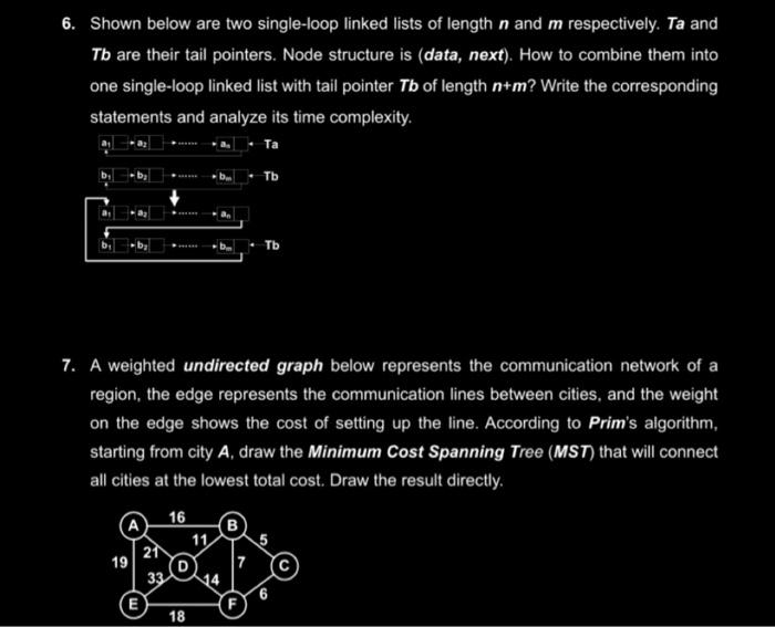 Solved 6 Shown Below Are Two Single Loop Linked Lists Of