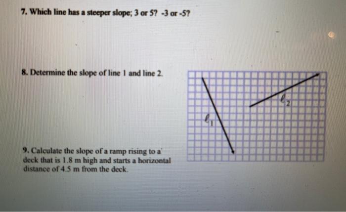 Solved 7. Which line has a steeper slope; 3 or 5? -3 or-5? | Chegg.com
