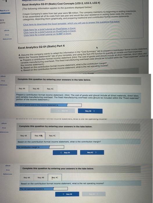 Part 4 22.5 Excel Analytics 02-01 (Static) Cost | Chegg.com